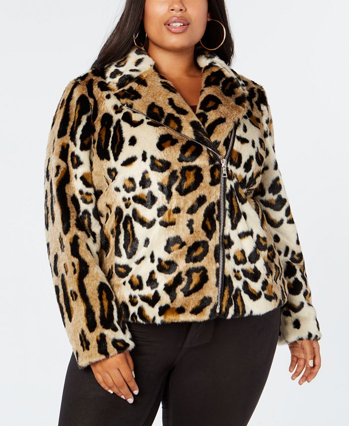 INC International Concepts I.N.C. Plus Size Leopard-Print Faux-Fur Moto ...