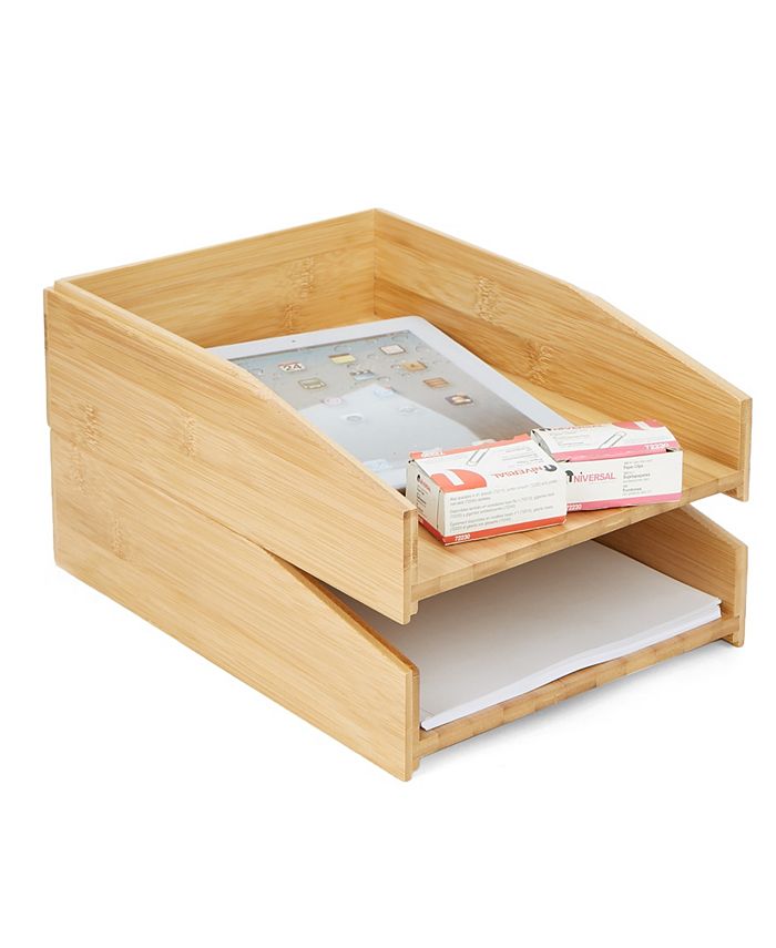 Mind Reader 2 Tier File Tray Organizer, Stackable Paper Tray, Brown ...