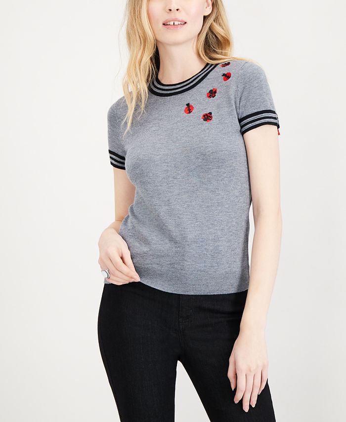 Maison Jules Embellished Ladybug-Graphic Sweater, Created for Macy's ...