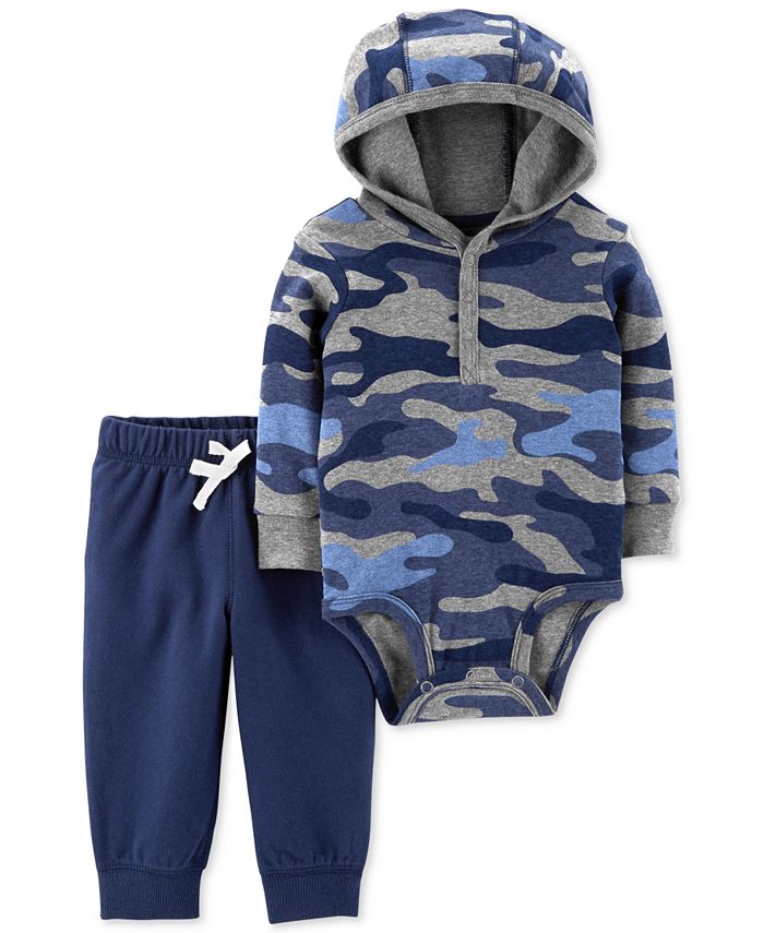 Carter's Baby Boys 2-Pc. Cotton Hooded Camo-Print Bodysuit & Jogger Pants Set - Macy's