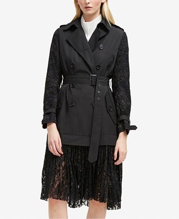 French Connection Double-Breasted Lace Trench Coat - Macy's