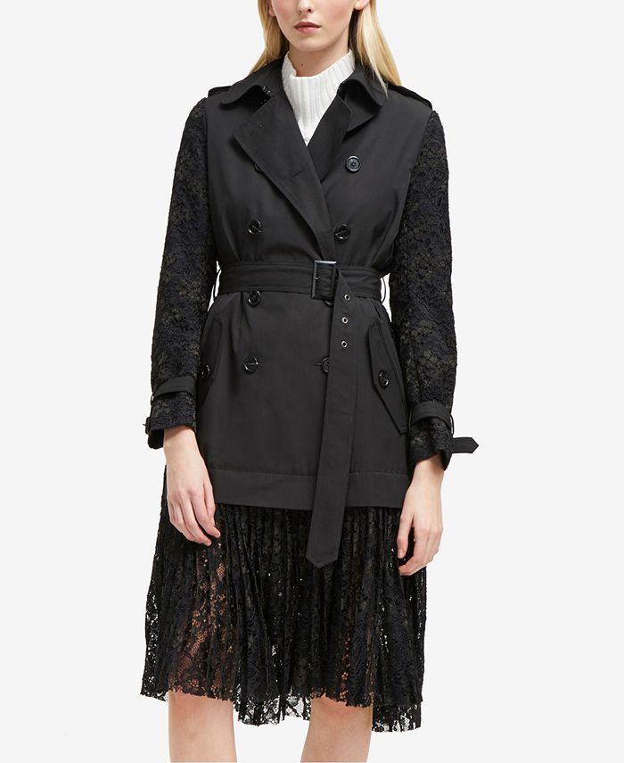 French Connection Double-Breasted Lace Trench Coat - Macy's