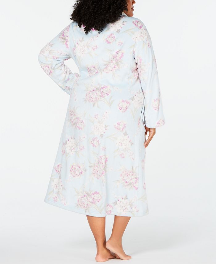 Miss Elaine Plus Size Printed Brushed Fleece Zip Robe - Macy's