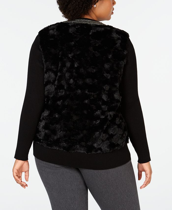 Belldini Black Label Plus Size Faux-Fur Zip-Front Cardigan - Macy's