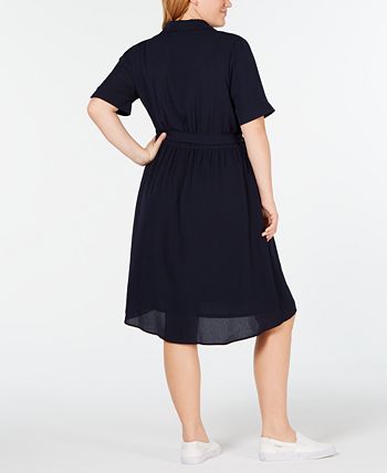 Monteau Trendy Plus Size Tie-Waist Shirtdress - Macy's