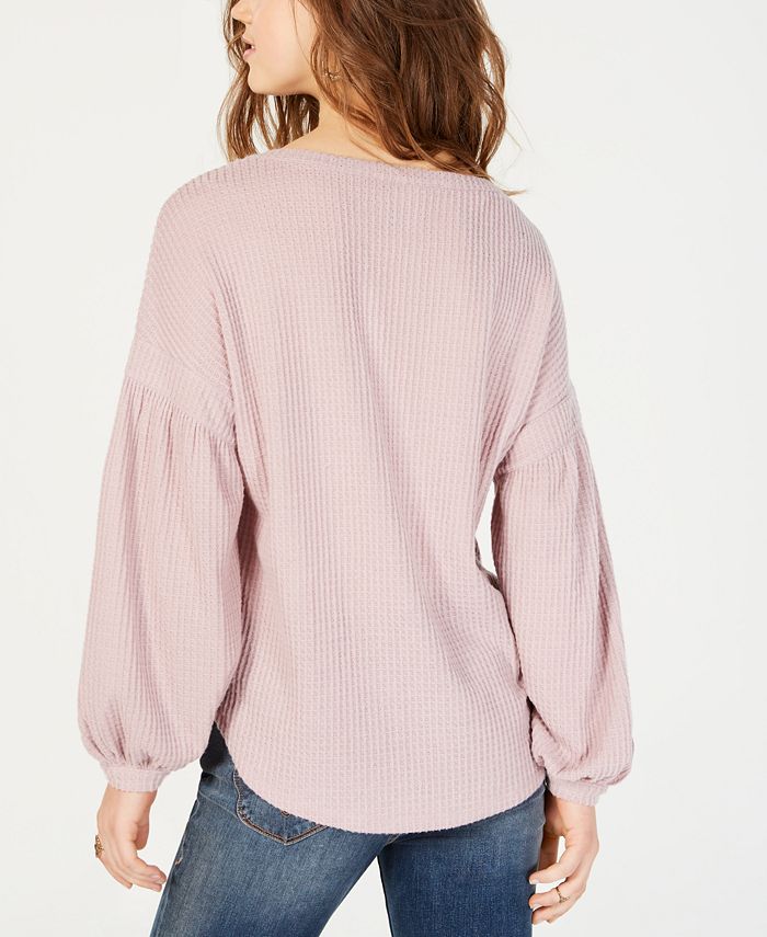 American Rag Juniors' Waffle-Knit Balloon-Sleeved Top - Macy's
