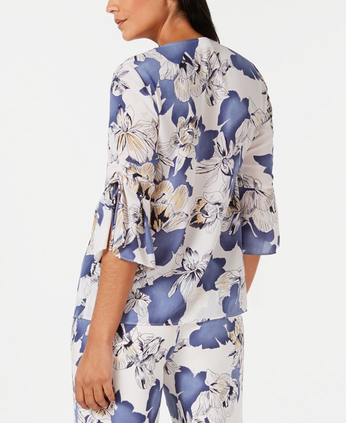JM Collection Printed Zip-Neck Ruched-Sleeve Blouse, Created for Macy's ...