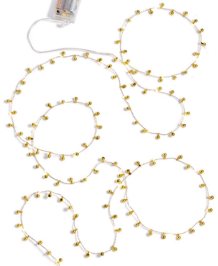 Holiday Lane LED Gold Beaded & Lighted Garland, Created for Macy's - Macy's