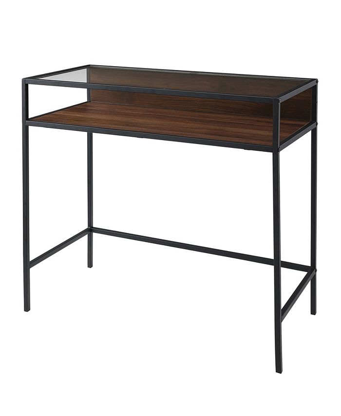 Walker Edison 35 inch Metal and Wood Compact Desk wtih Glass in Dark ...