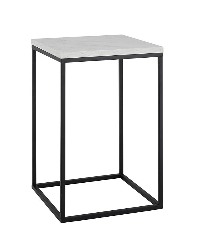Walker Edison 16" Open Side Accent Table in White Faux-Marble with ...