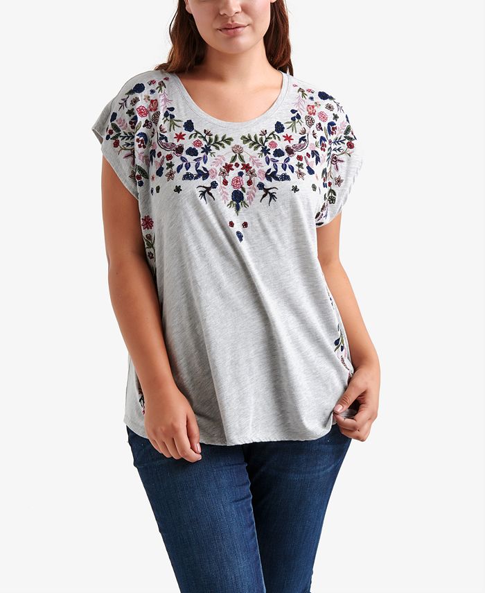 Lucky Brand Trendy Plus Size Embroidered Top - Macy's
