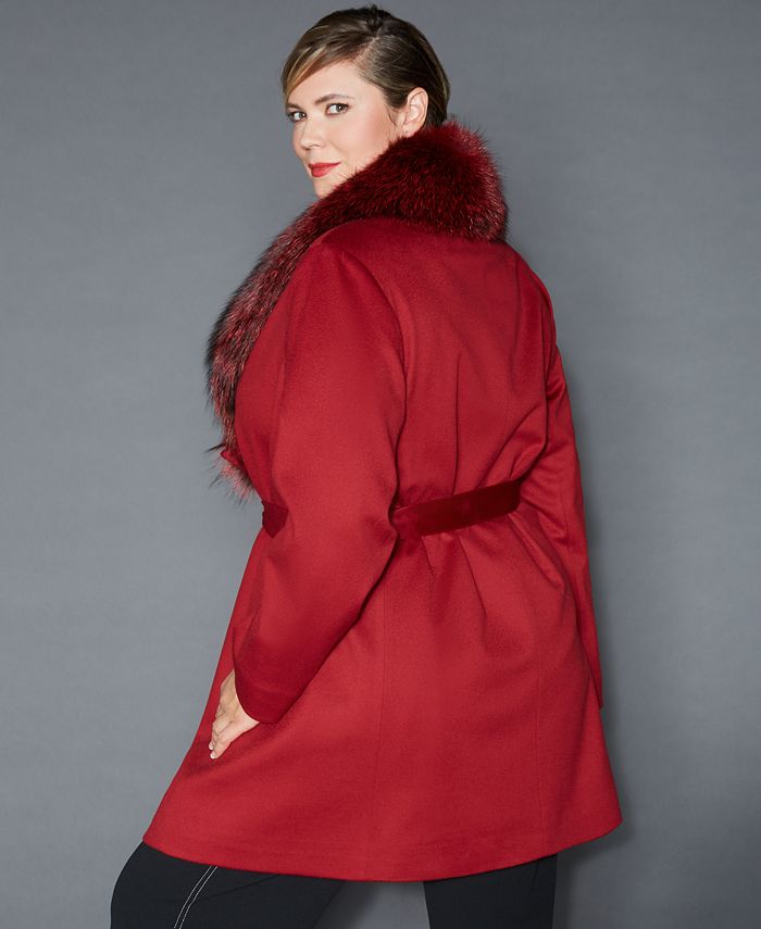 The Fur Vault Plus Size Fox-Fur-Collar Wool Coat - Macy's
