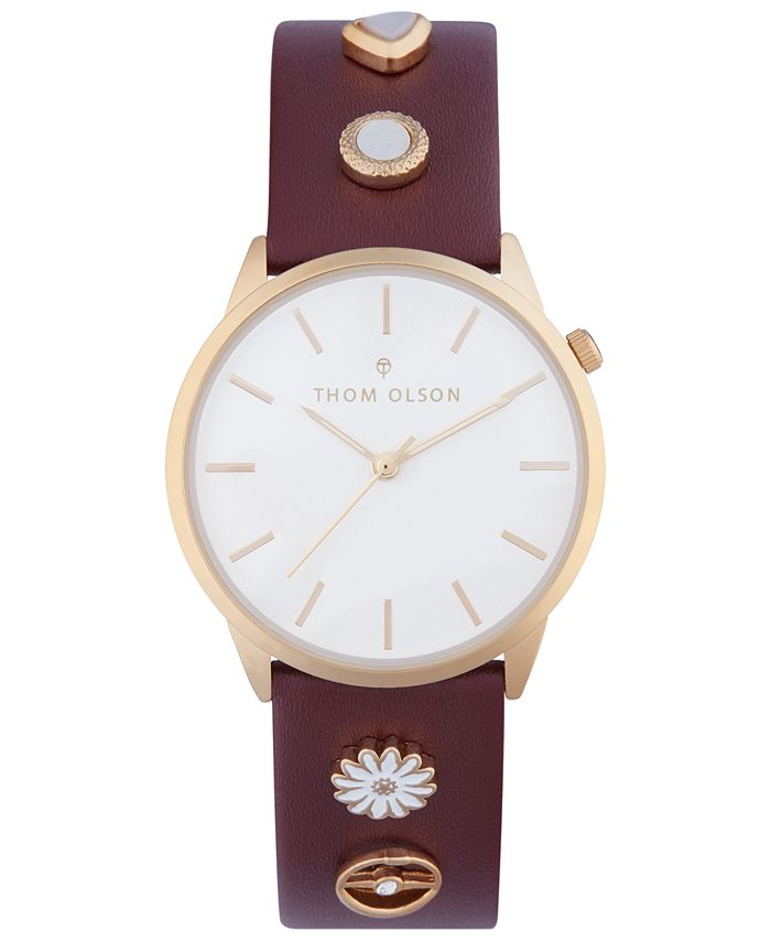 Thom Olson Women's Burgundy Leather Strap Watch 34mm - Macy's