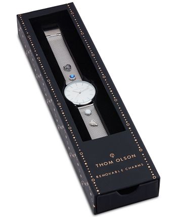 Thom Olson Women's Silver-Tone Mesh Bracelet Watch 34mm - Macy's