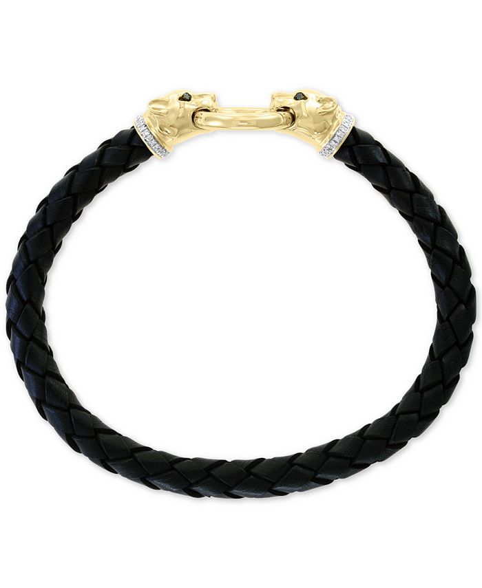 EFFY Collection EFFY® Men's Diamond Leather Cat Head Bracelet (1/4 ct ...