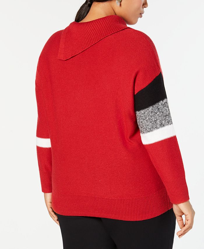 Style & Co Plus Size Colorblock Envelope-Neck Sweater, Created for Macy ...