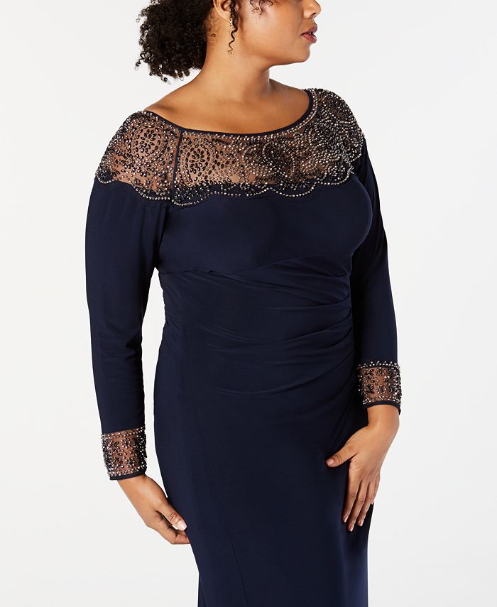 Xscape Plus Size Embellished Illusion Gown Macys