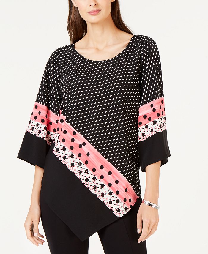 Alfani Printed V-Hem Top, Created for Macy's - Macy's