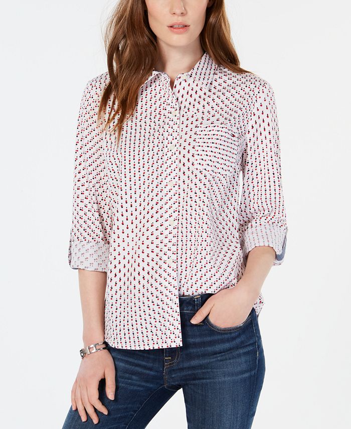 Tommy Hilfiger Cotton Star-Print Button-Up Shirt, Created for Macy's ...