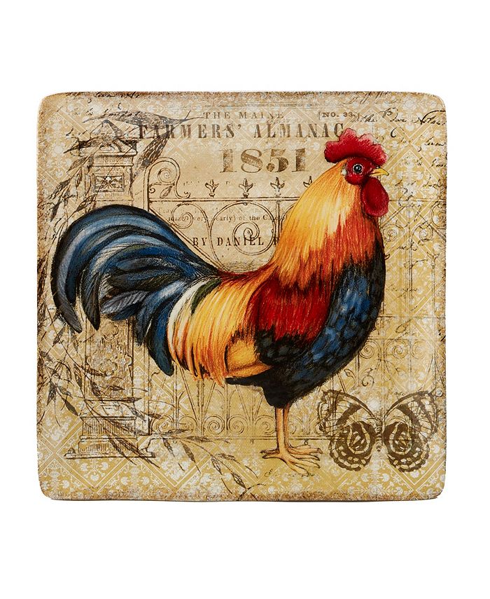 Certified International Gilded Rooster Square Platter - Macy's