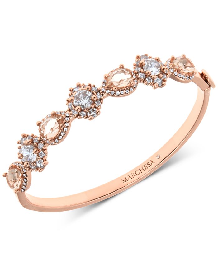 Marchesa Rose Gold-Tone Crystal & Stone Bangle Bracelet - Macy's
