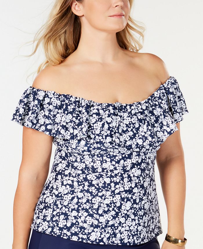 Island Escape Plus Size Bliss Printed La Flor Off The Shoulder Tankini