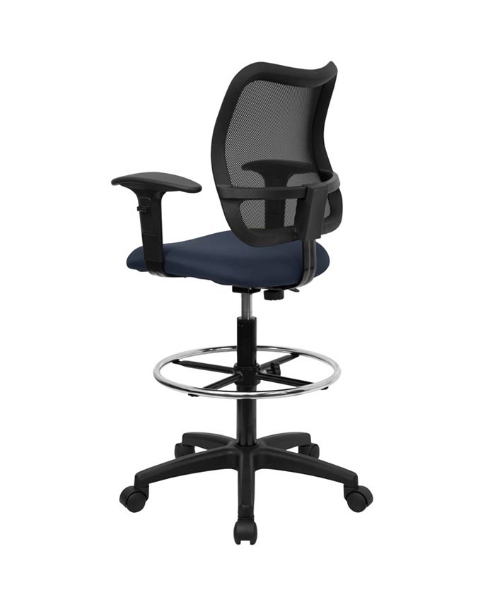 Flash Furniture Mid-Back Navy Blue Mesh Drafting Chair With Adjustable ...