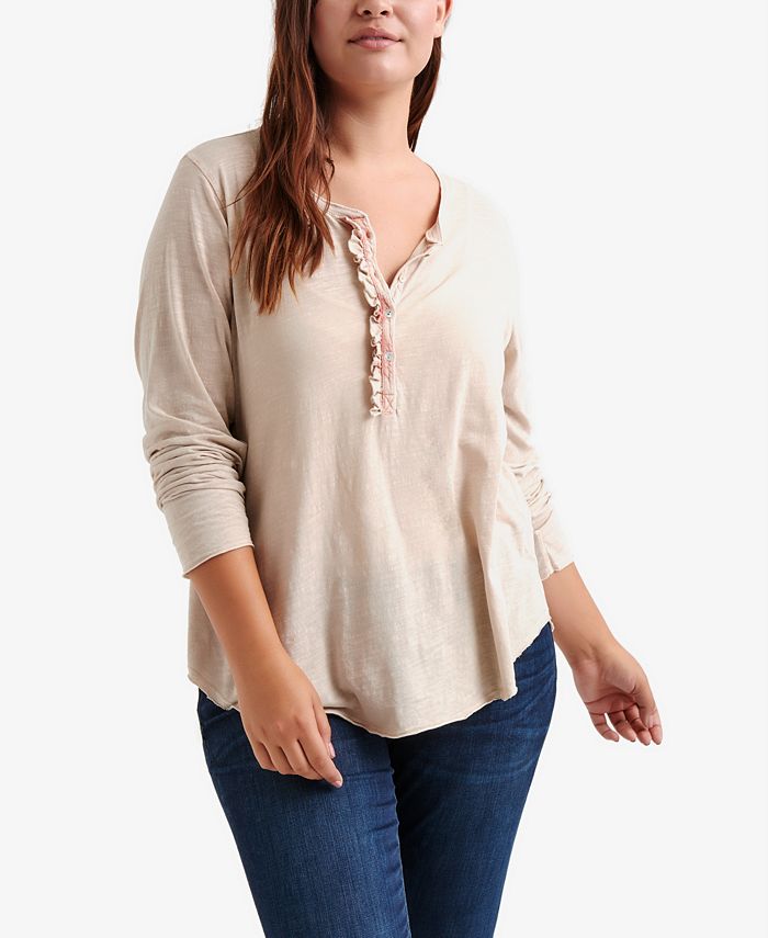 Lucky Brand Trendy Plus Size Cotton Ruffled Henley Top - Macy's