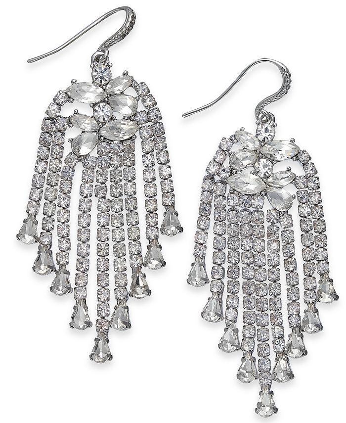 INC International Concepts I.N.C. Silver-Tone Crystal Chain Drop ...