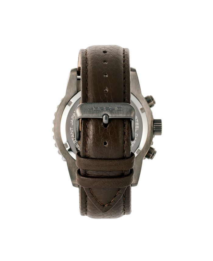 Morphic M67 Series, Gunmetal Case, Chronograph Brown Leather Band Watch ...