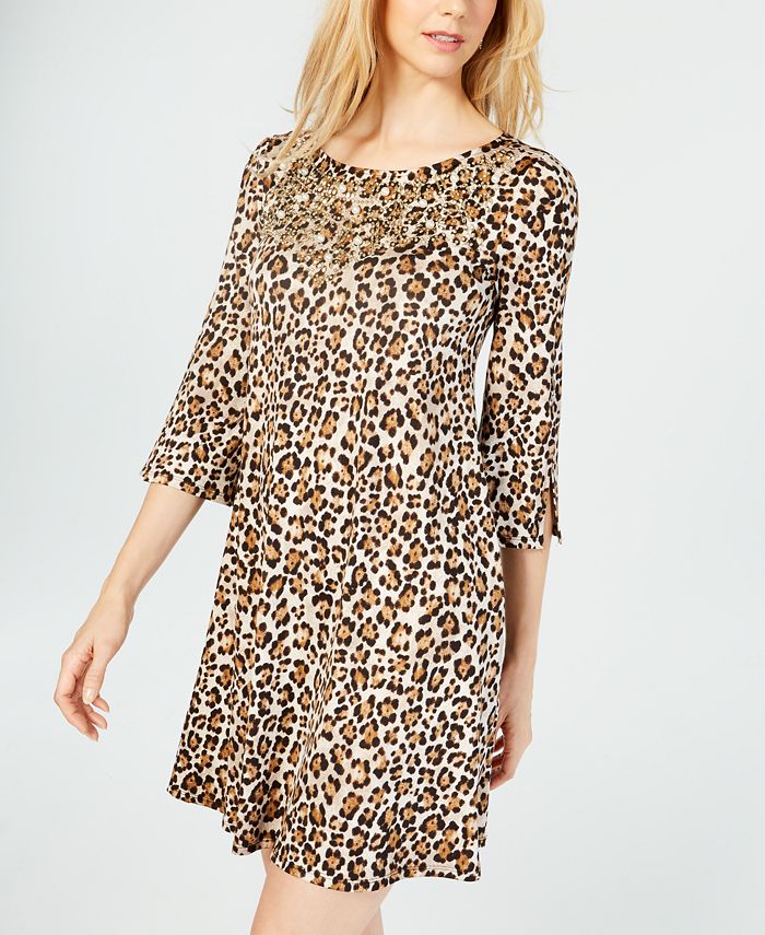 MSK Embellished Leopard-Print Dress - Macy's