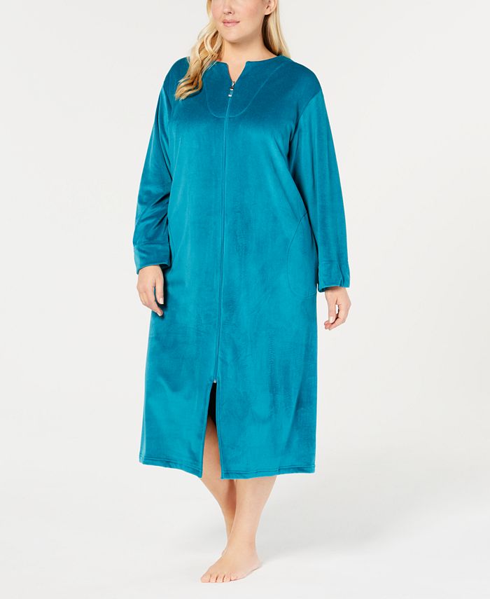 Miss Elaine Plus Size Velvet Fleece Long Zip Robe - Macy's