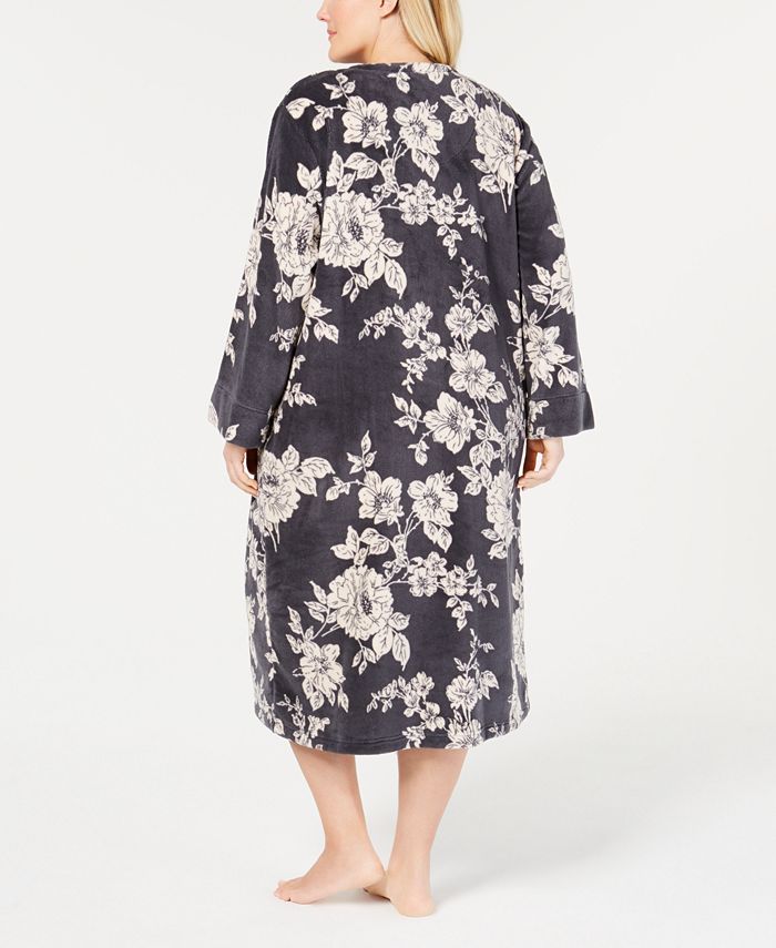 Miss Elaine Plus Size Printed Fleece Long Zip Robe - Macy's