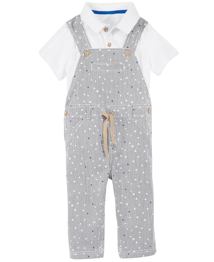 First Impressions Baby Boys 2-Pc. Striped Overalls & Polo Shirt Set, Created for Macy's - Macy's