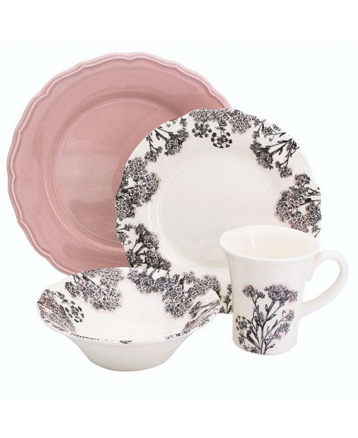 Euro Ceramica Savannah 16 Piece Pink Dinnerware Set - Macy's