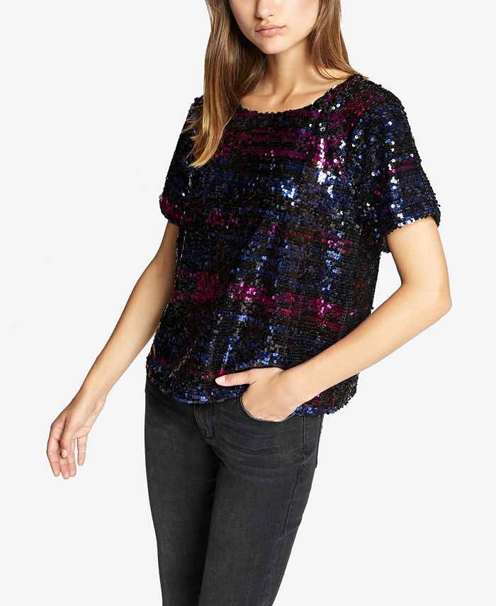 Sanctuary Sequinned Striped Top - Macy's
