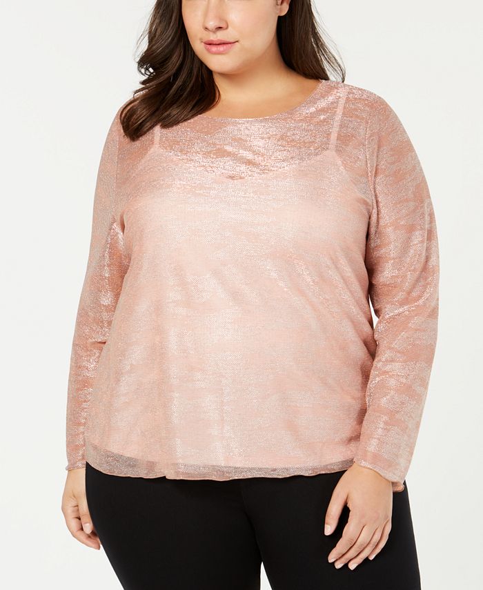 INC International Concepts I.N.C. Plus Size Long-Sleeve Shiny Top ...