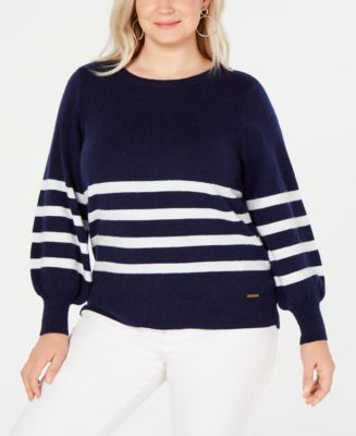 MICHAEL Michael Kors Plus Size Striped Balloon-Sleeve Sweater - Macy's