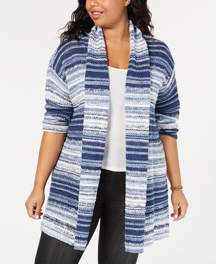 Style & Co Plus Size Textured-Stripe Cardigan Sweater, Created for Macy ...