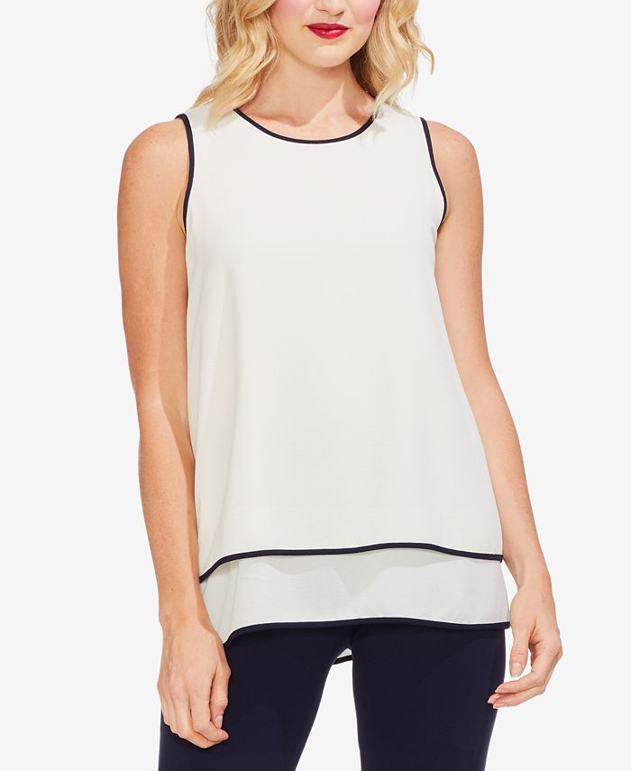 Vince Camuto Piped Tiered-Hem Top - Macy's