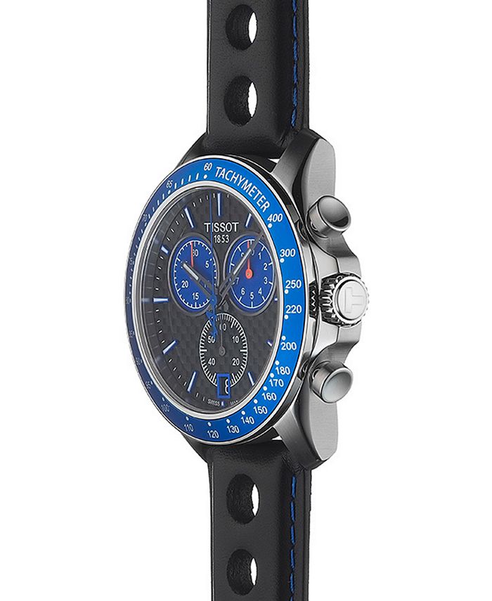 Tissot Men's Swiss Chronograph V8 Alpine Black Leather Strap Watch 42 ...