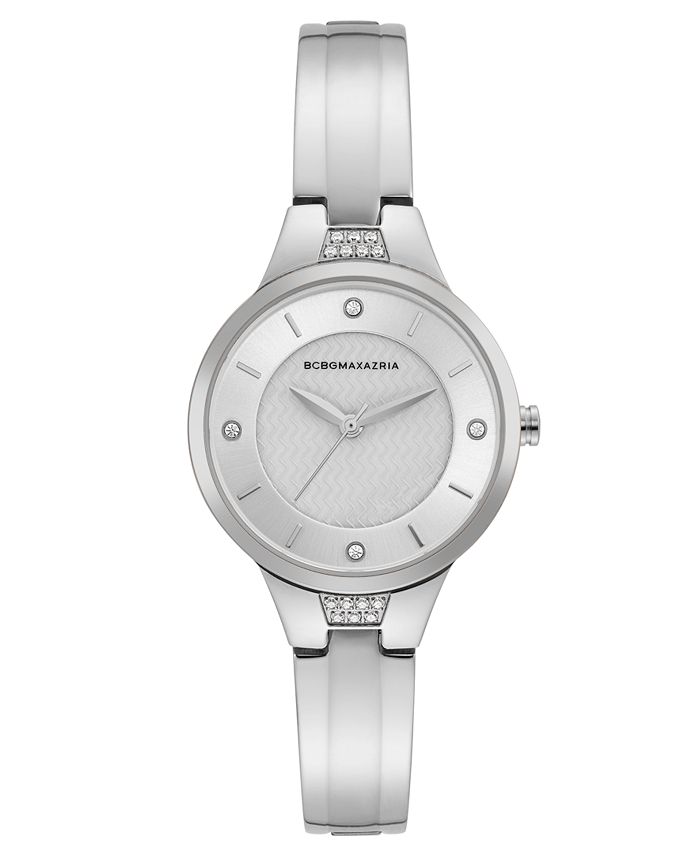 BCBGMAXAZRIA Ladies Silver Bangle Bracelet Watch with Silver Dial, 32mm ...