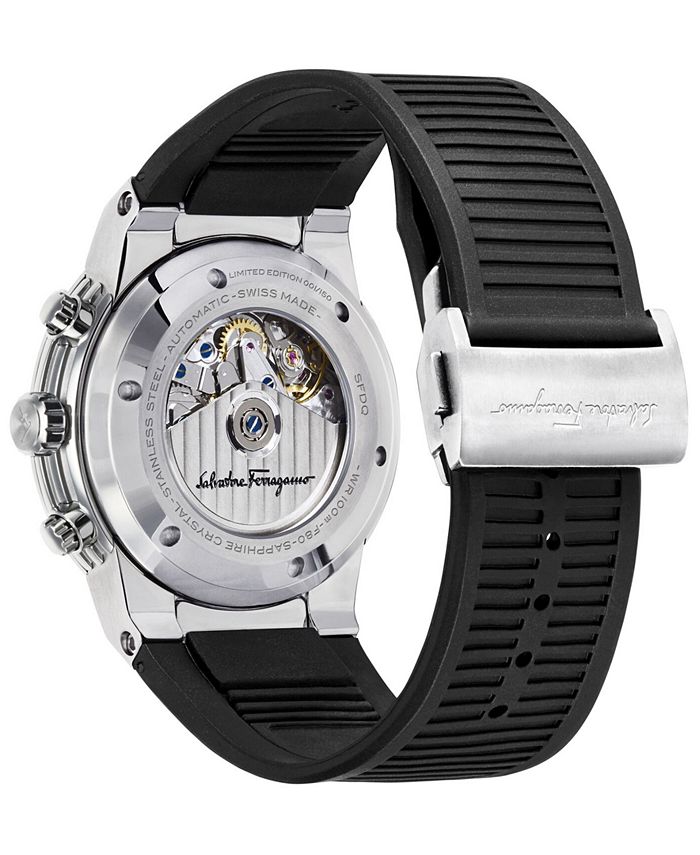 Ferragamo Men's Swiss Automatic Chronograph F-80 Black Rubber Strap ...