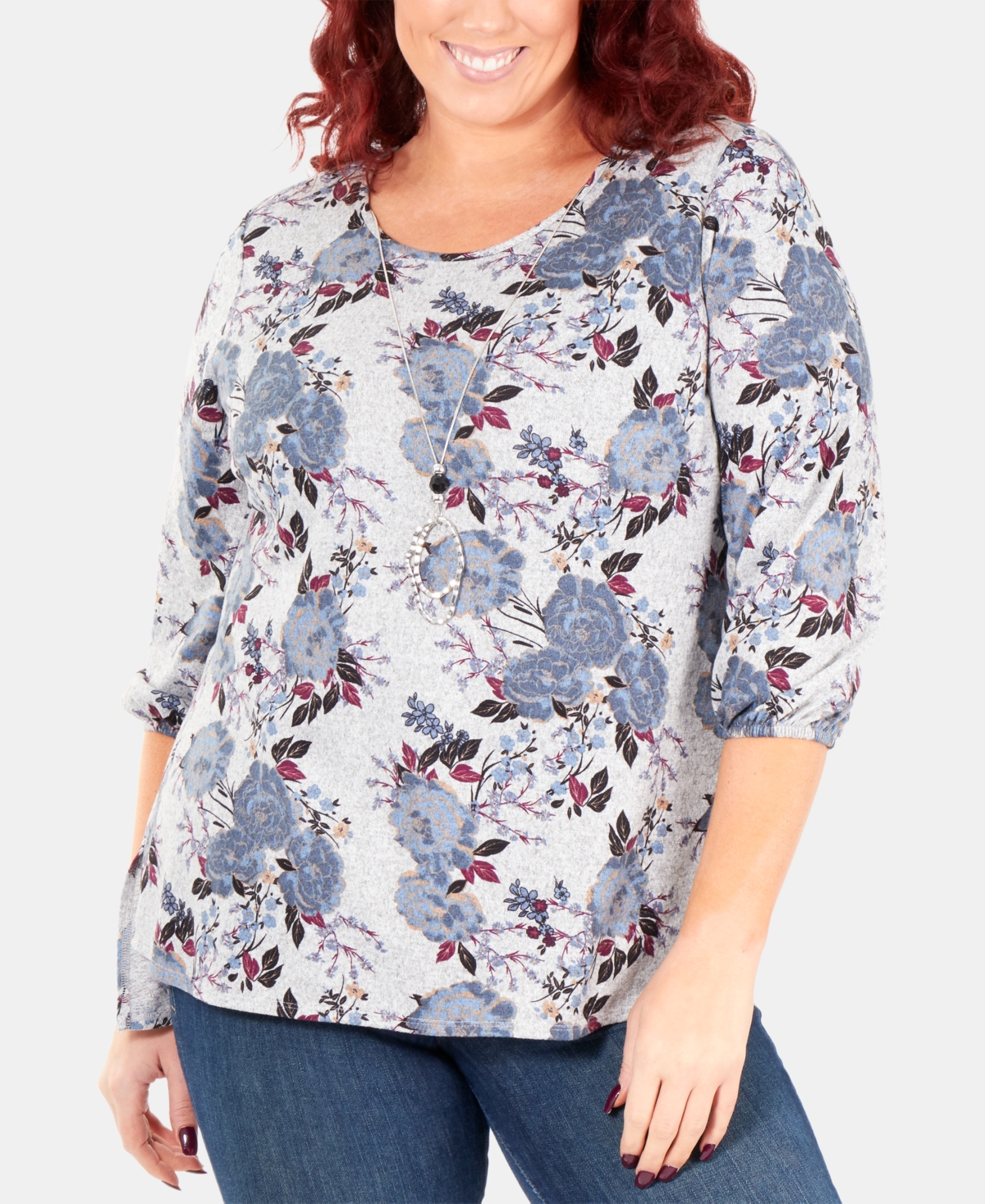 Click here for Ny Collection Plus Size Printed Necklace Top - Gra... prices