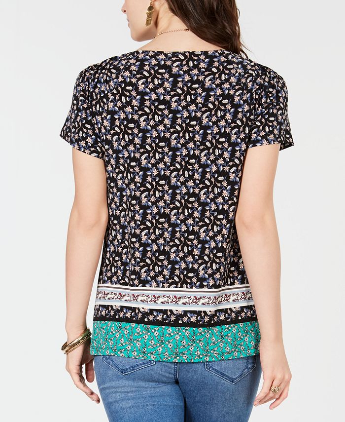 Style And Co Floral Print Pleat Neck Top Created For Macys Macys