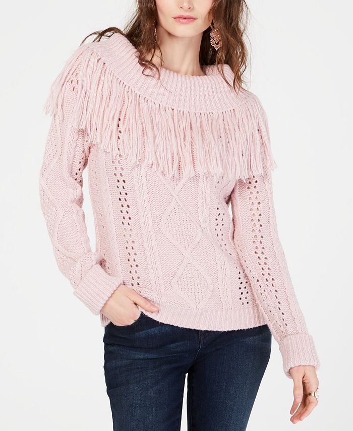 INC International Concepts I.N.C. Fringe-Trim Cowlneck Sweater, Created ...