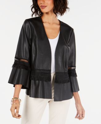 Alfani Lace-Inset Faux-Leather Jacket, Created for Macy's - Macy's