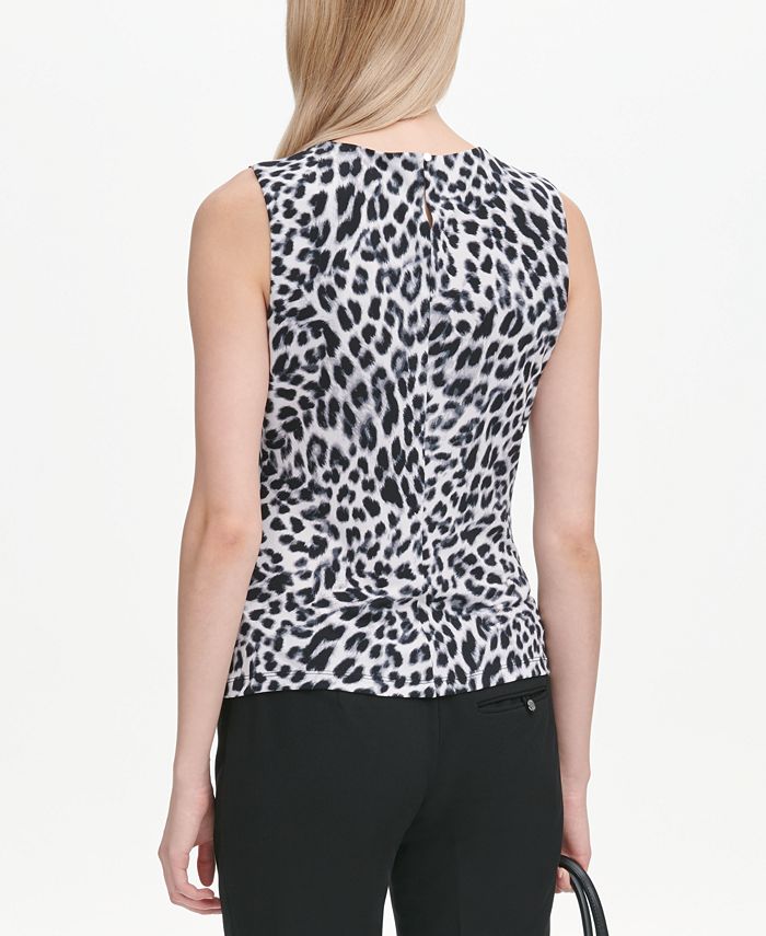 Calvin Klein Animal-Print Pleat-Neck Blouse - Macy's
