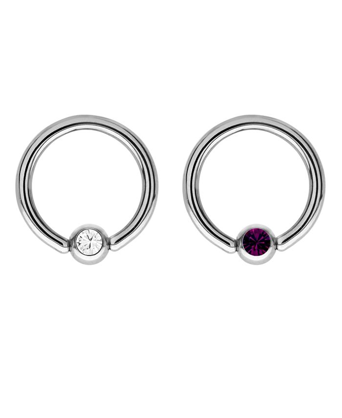 Rhona Sutton Bodifine Stainless Steel Set of 2 Crystal Eyebrow Rings ...