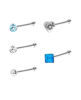 Bodifine Sterling Silver Heart and Crystal Nose Studs Set of 5 - Macy's